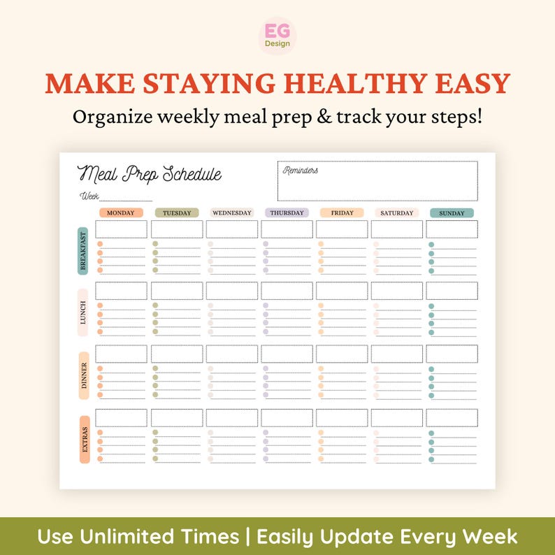 Meal Prep Schedule Template, Weekly Meal Planner Printable, Editable ...