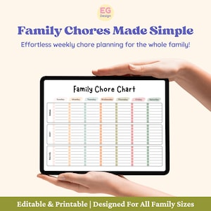 Editable Chore Chart, Printable Weekly Chore Schedule for Family, Kids ...