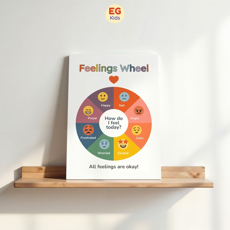 Feelings Wheel for Kids Printable, Children Emotions Chart Poster ...