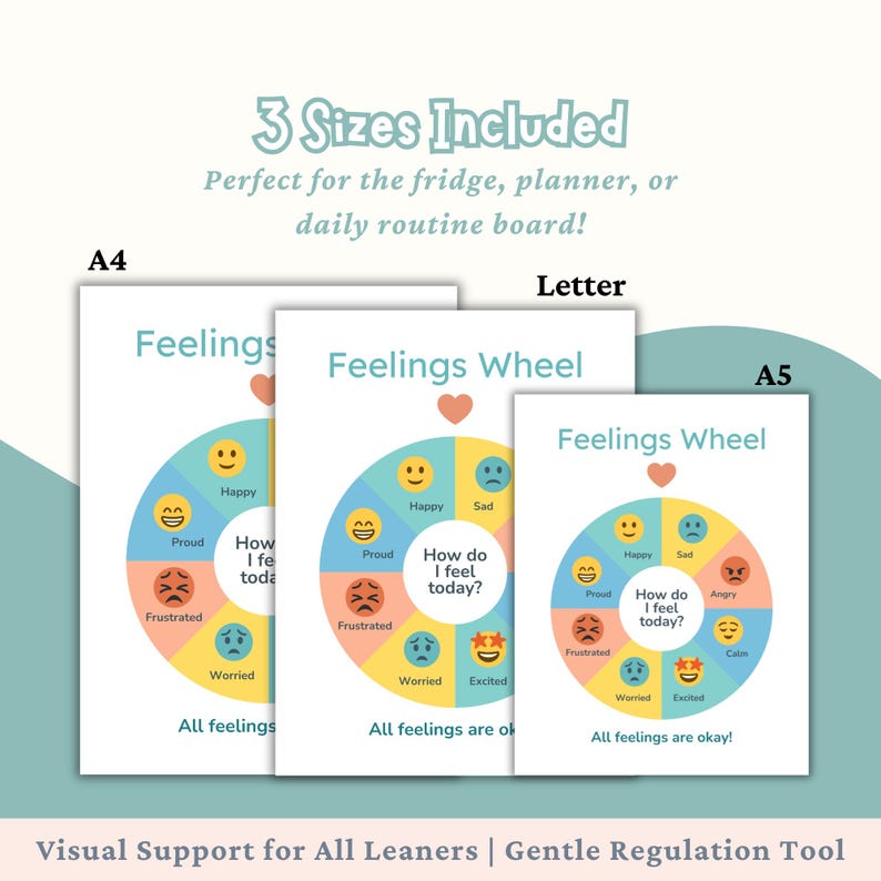 Feelings Wheel for Kids Printable, Children Emotions Chart Poster ...