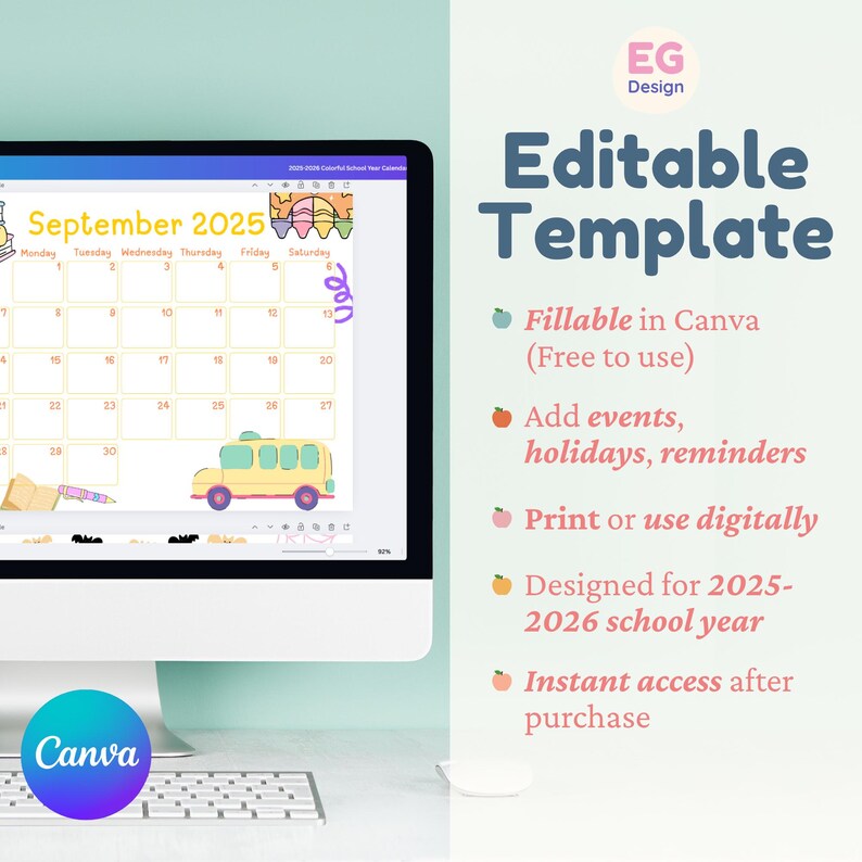 2025 2026 School Year Calendar Printable, Classroom August to July ...