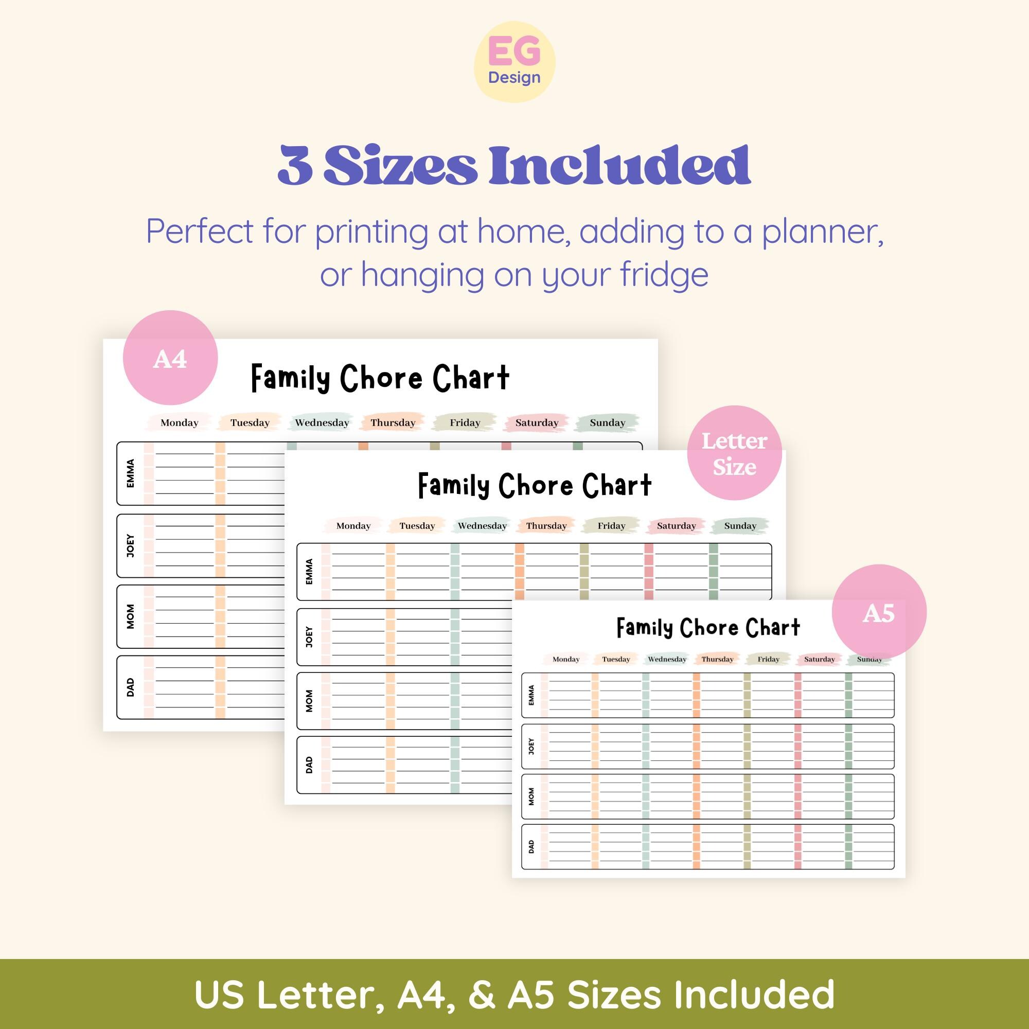 Editable Chore Chart, Printable Weekly Chore Schedule for Family, Kids ...