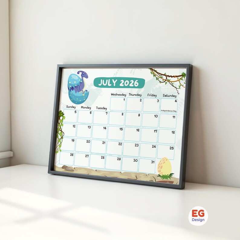2026 Dinosaur Calendar Printable, Editable Monthly Planner for Kids ...