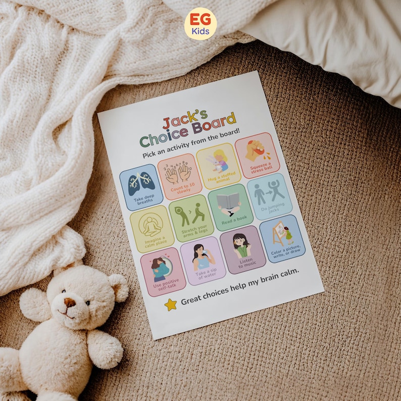 Calm Down Choice Board Printable, Kids Emotional Regulation Tool, SEL ...