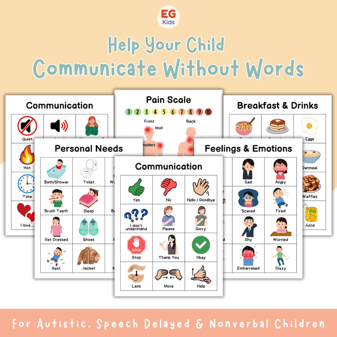 Communication Cards for Nonverbal Kids, Printable Autism Visual Aid ...