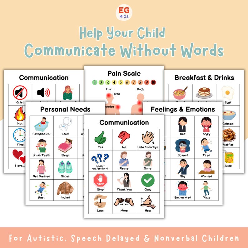 Communication Cards for Nonverbal Kids, Printable Autism Visual Aid ...