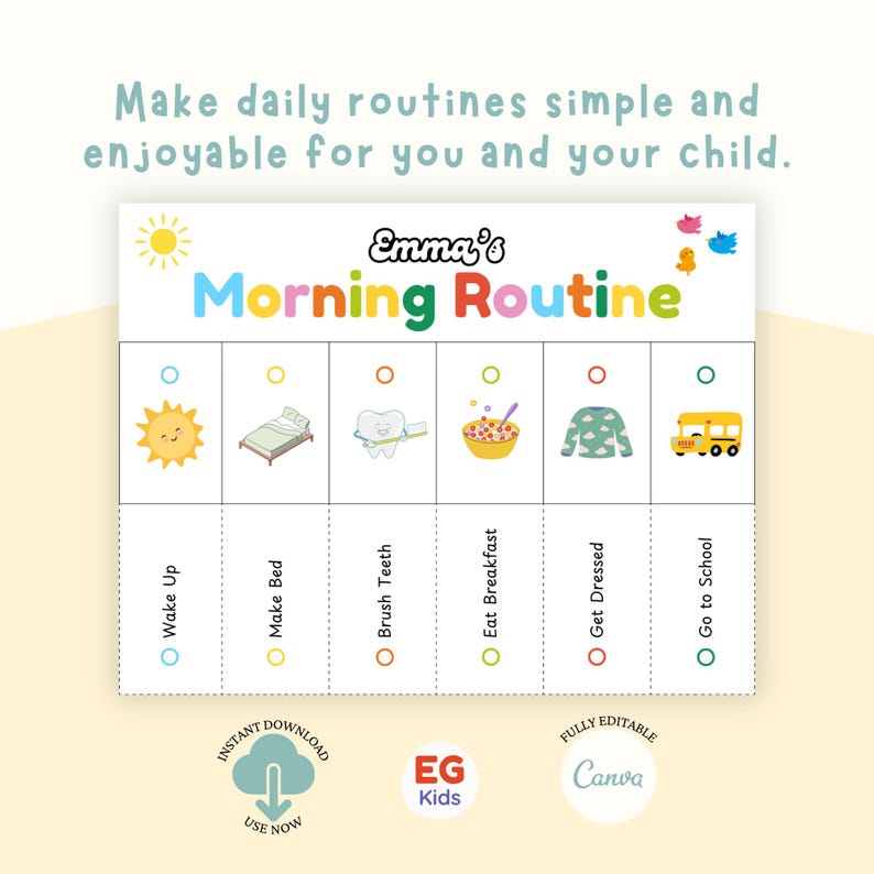 Editable Kids Routine Charts Morning Afternoon Nighttime, Printable ...