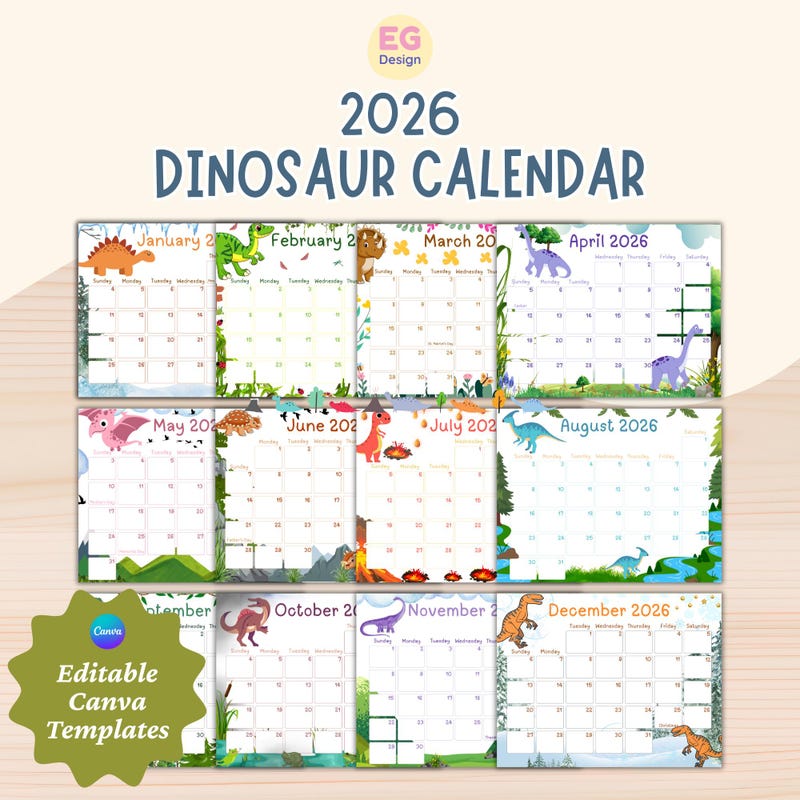 2026 Dinosaur Calendars - Etsy