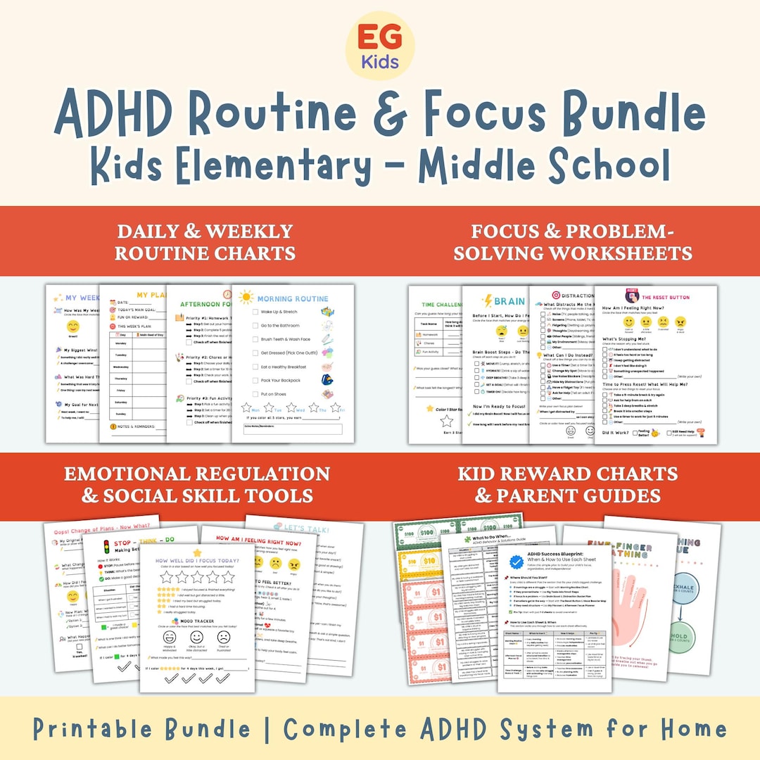Kids ADHD Printable Toolkit, Child Routine Charts, Good Behavior ...