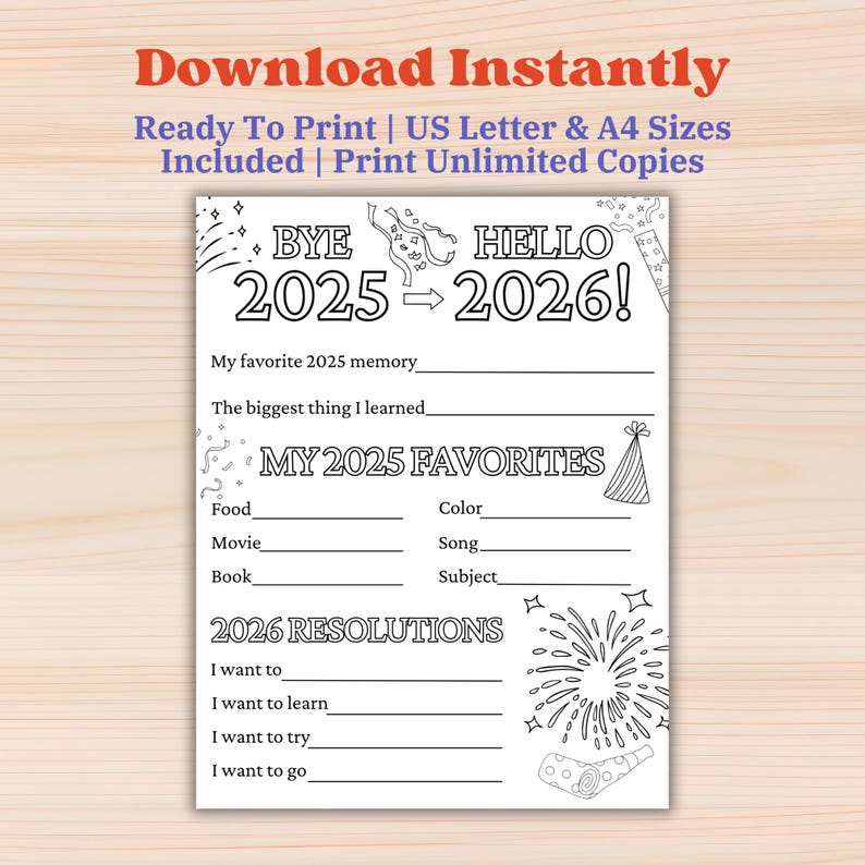 New Years Resolution Coloring Printable, Kids 2026 Goals, Class New ...