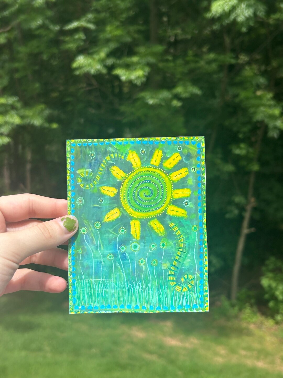 Sun Art Photo Print- Funky Abstract Solar Wall Art in Green and Yellow ...