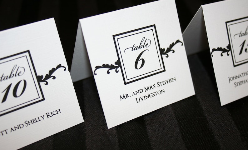 Elegant Script Place Cards, Black and White Linen Seating Cards - Etsy