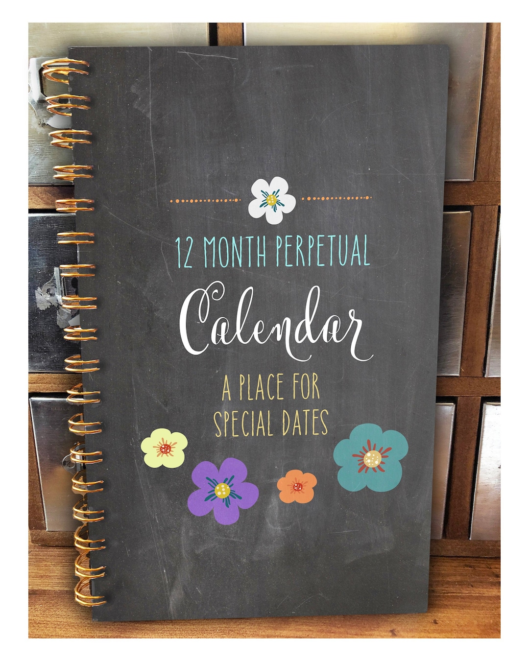 Perpetual Calendar, Chalk Rustic, Floral Perpetual Calendar, Spiral ...