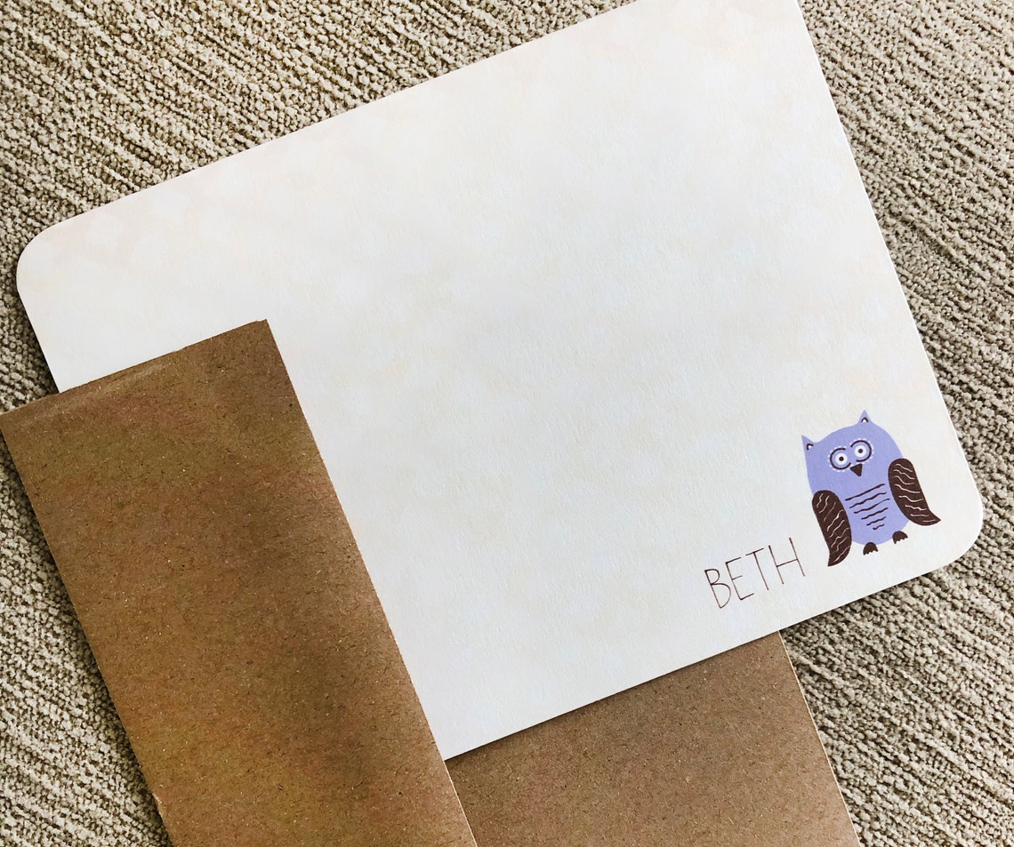 Owl Note Cards Personalized Owl Note Cards Flat Note Cards - Etsy