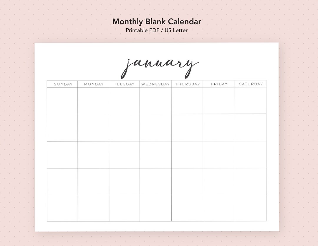 Printable Digital Calendar | Blank Monthly PDF - Etsy