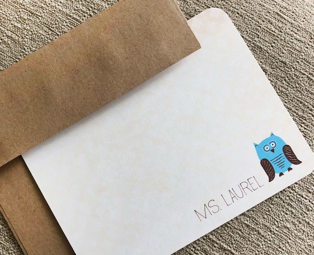 Owl Note Cards, Personalized Owl Note Cards, Flat Note Cards, Owl Gift ...