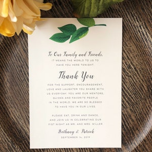 Wedding Reception Dinner Plate Thank You Cards Reception Thank You ...