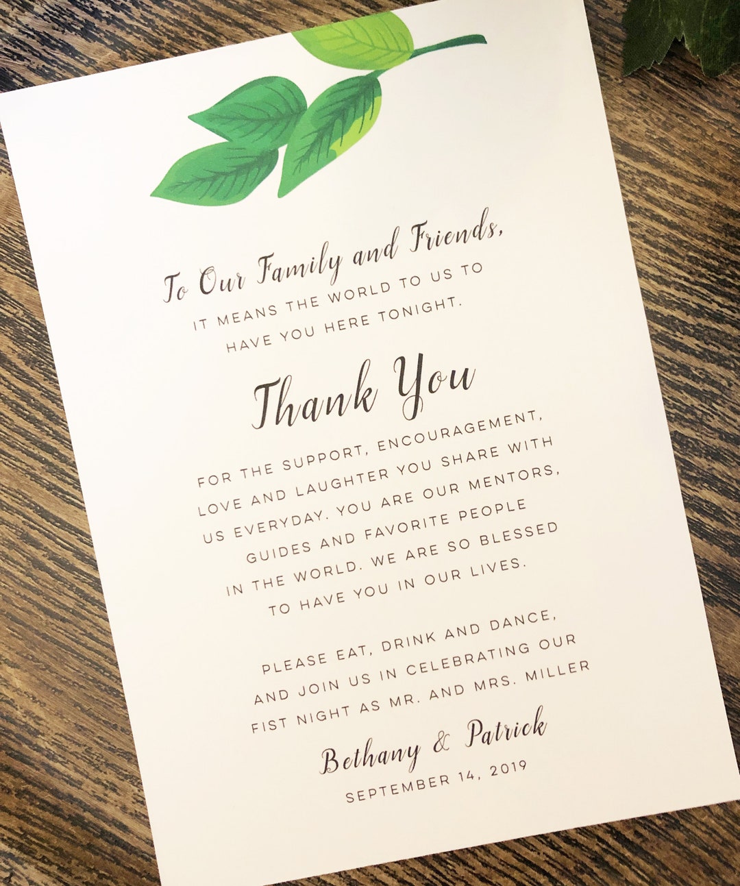 Wedding Reception Dinner Plate Thank You Cards Reception Thank You ...