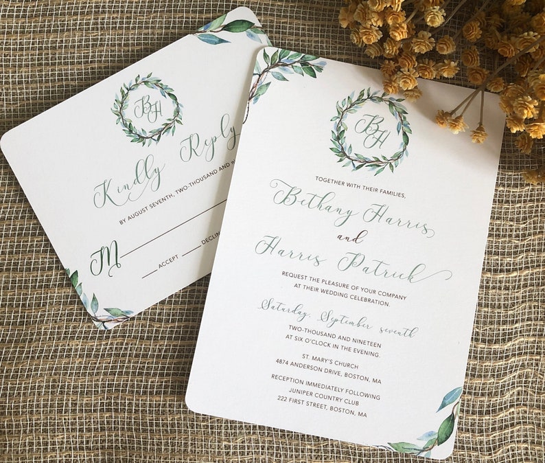 Greenery Wedding Invitation Garden Wedding Invitation Set | Etsy