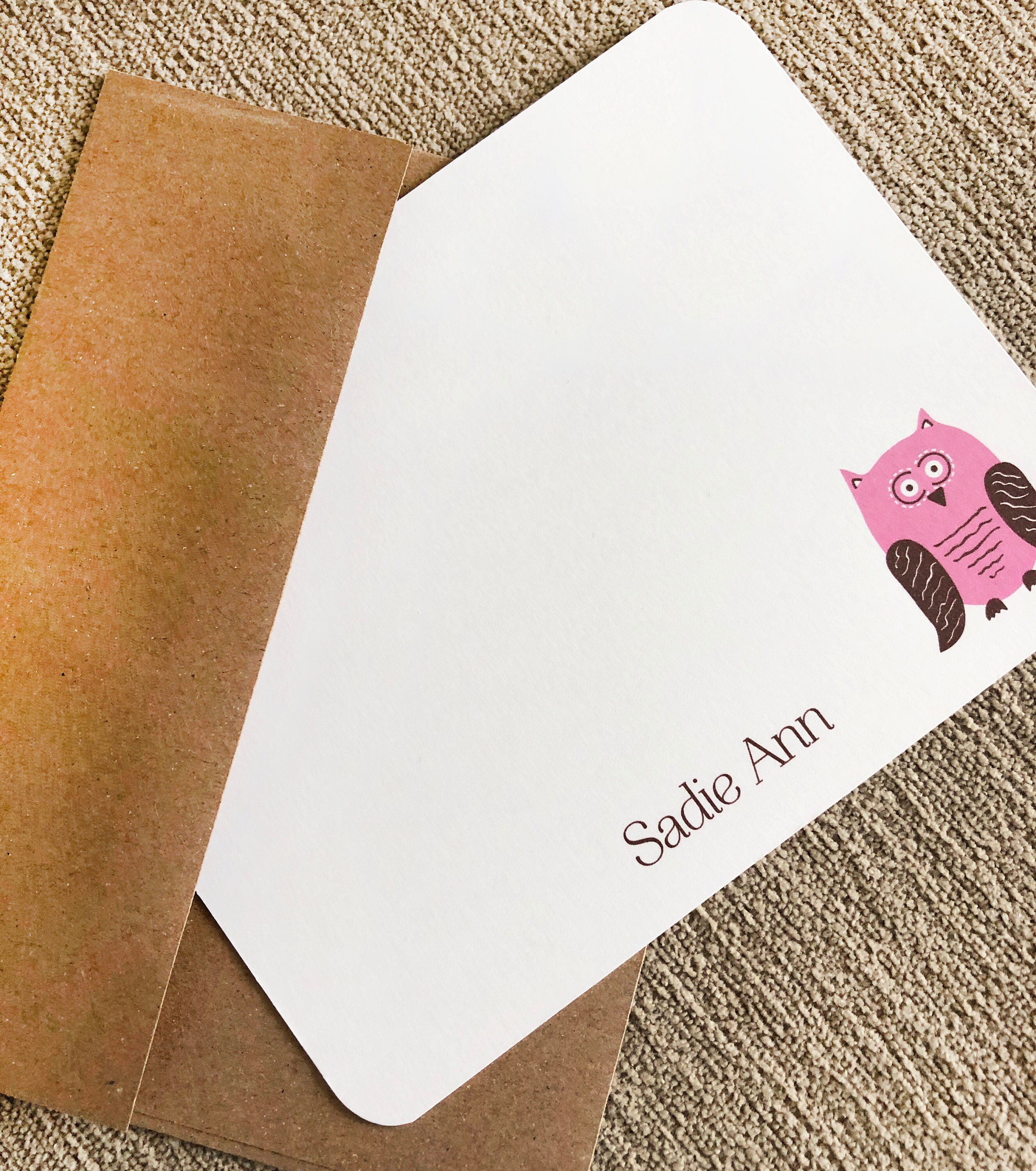 Owl Note Cards Personalized Owl Note Cards Flat Note Cards - Etsy