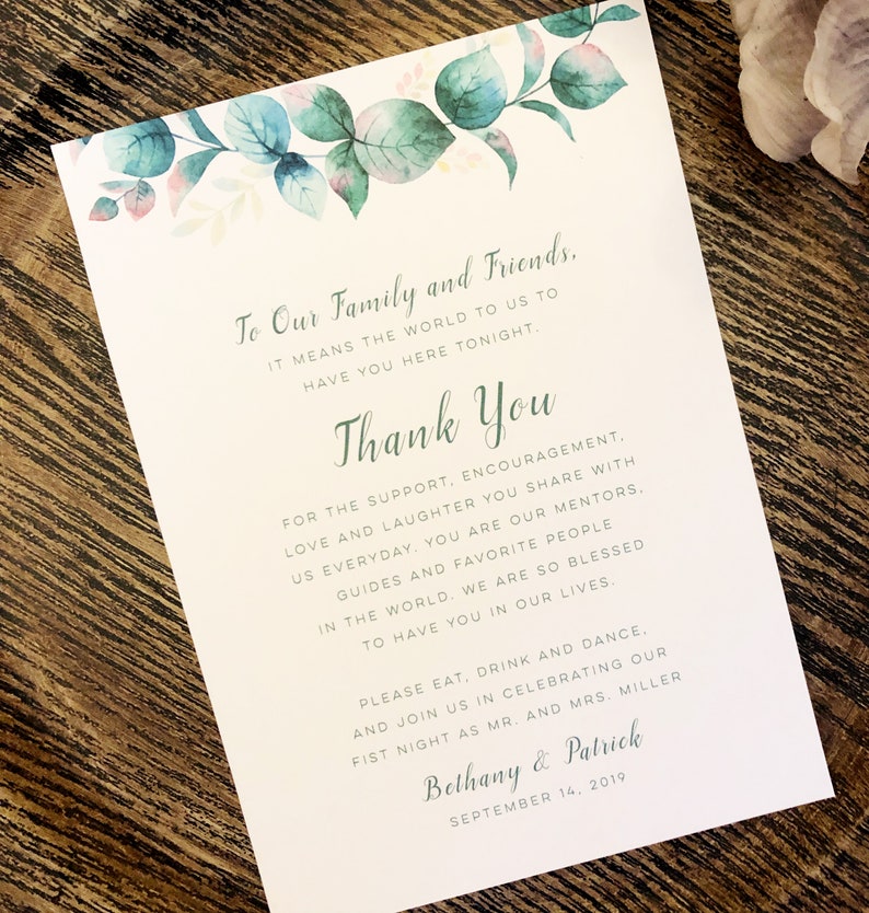 Wedding reception dinner plate thank you cards reception | Etsy