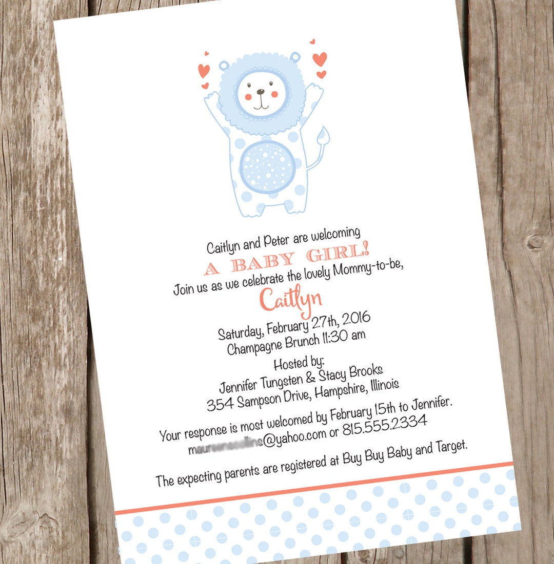 Baby Shower Invitation - Baby Girl Shower Invitation - Lion Baby Shower ...