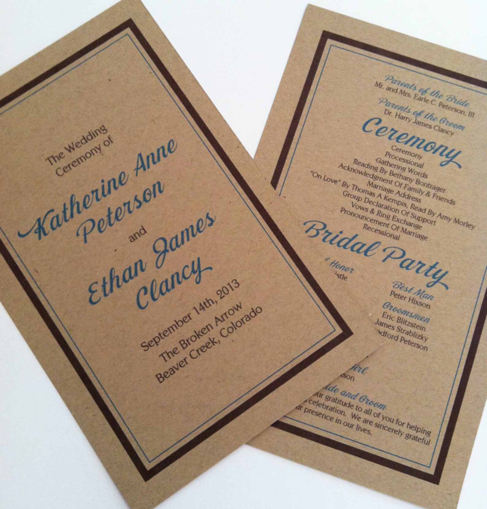 Kraft Wedding Programs - Double Sided, Simple, Elegant Rustic Wedding Programs - Flat Wedding ...