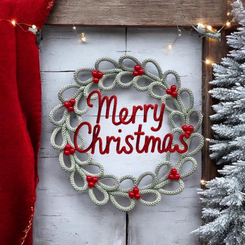Festive Knitted Wire Wreath - Etsy