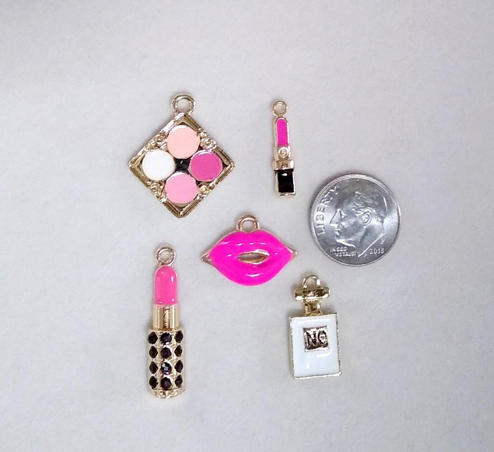 Hot Pink Lipstick and Make up Ladies Charm Set 5 Charms 2 | Etsy