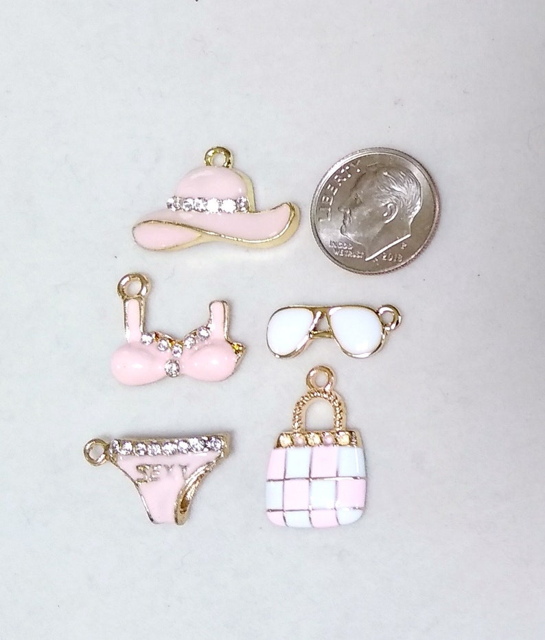 Light Pink Ladies Bikini Beach Charm Set 5 Charms Bikini Top - Etsy