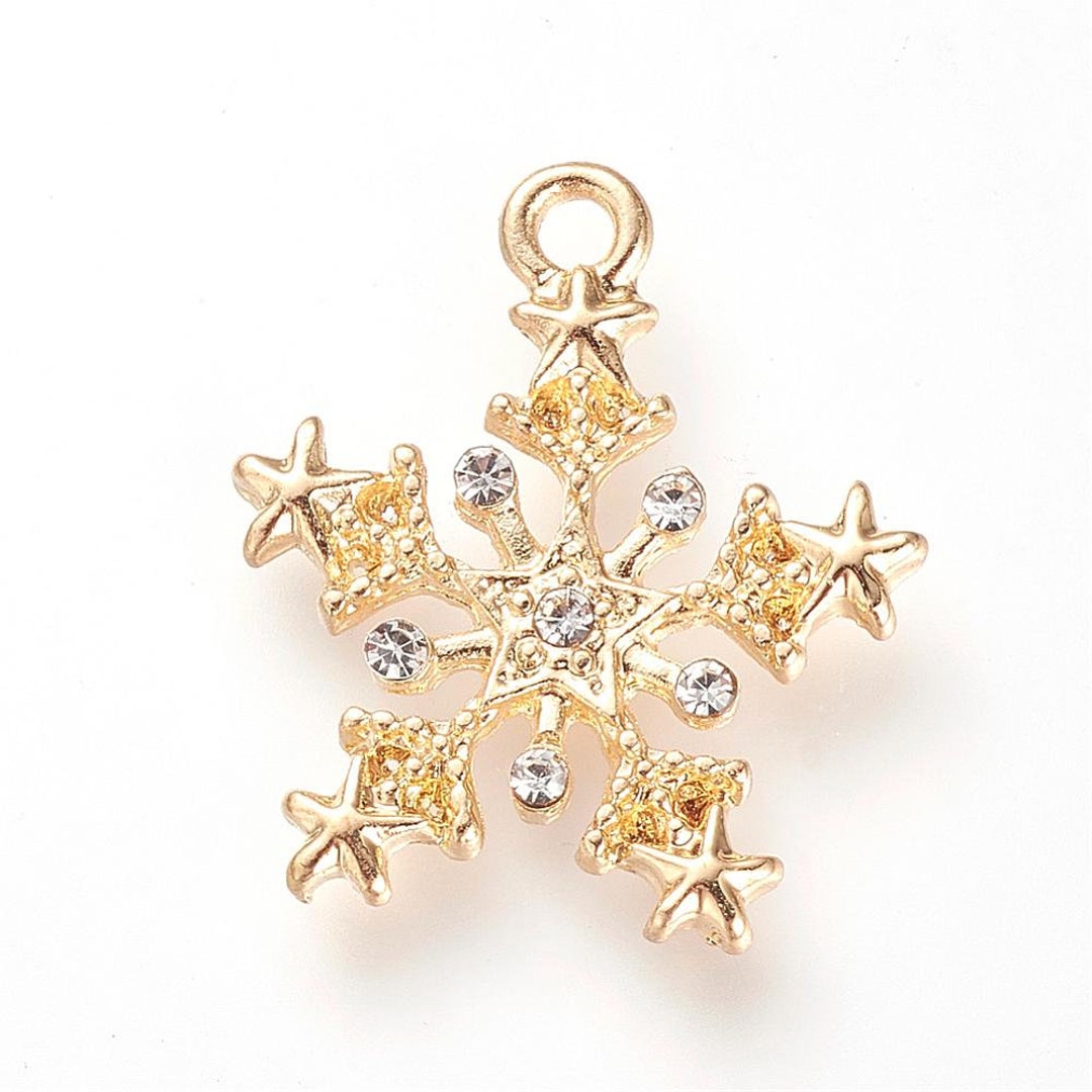 Beautiful Rhinestone Snowflake Charm Christmas, Winter Theme Gold ...