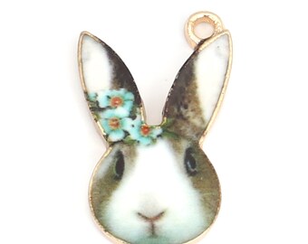 Adorable Light Gray Enamel Bunny Face Charm Set of 2 DIY | Etsy