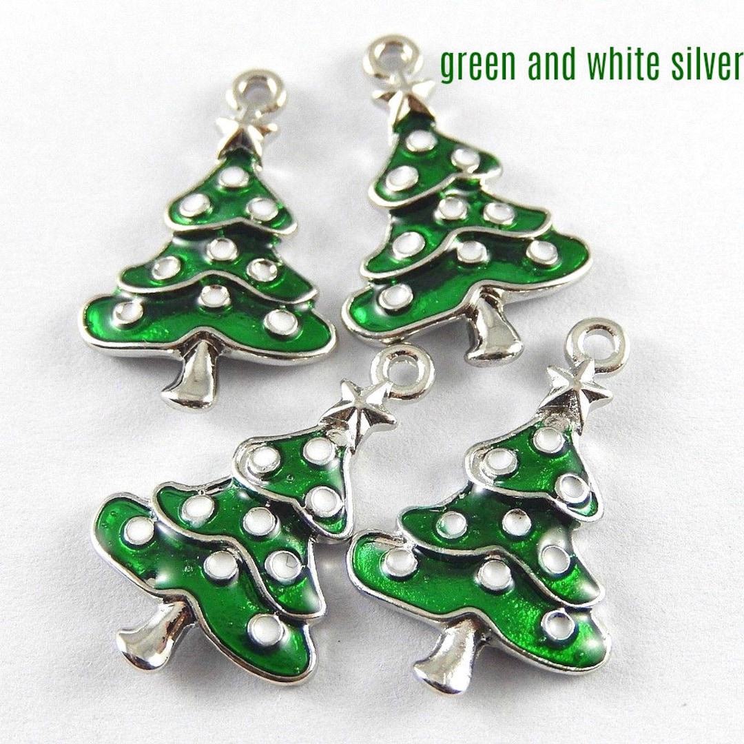 Green Enamel Christmas Tree Charms Set of 4 High Quality Grace Angie ...