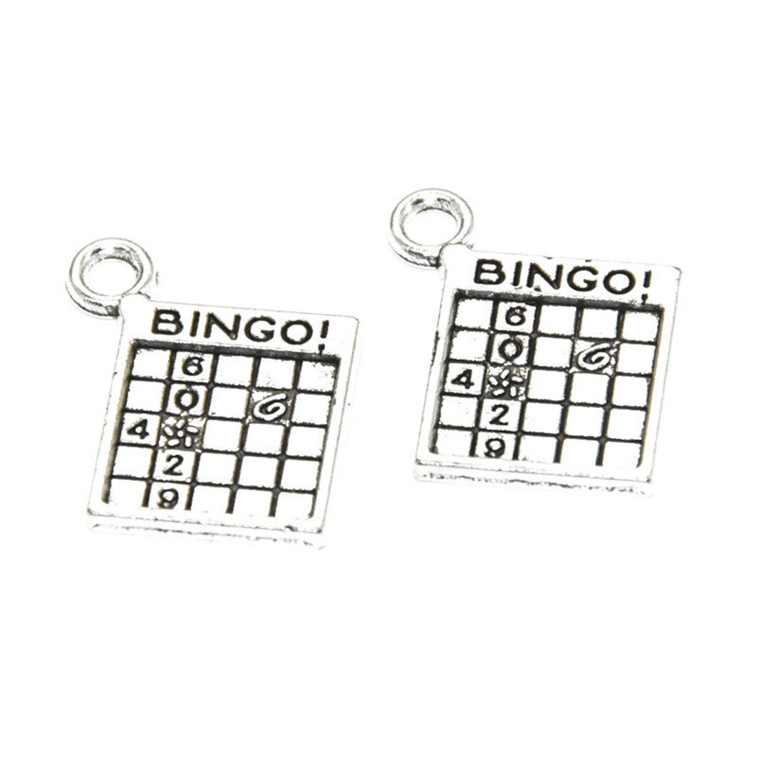 Silver Bingo Card Charms in Antique Silver Alloy Group of 2 or 5 Charms ...