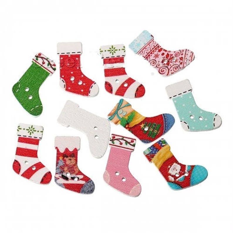 Christmas Stocking Shape Wood Buttons Set of 5 for Sewing - Etsy