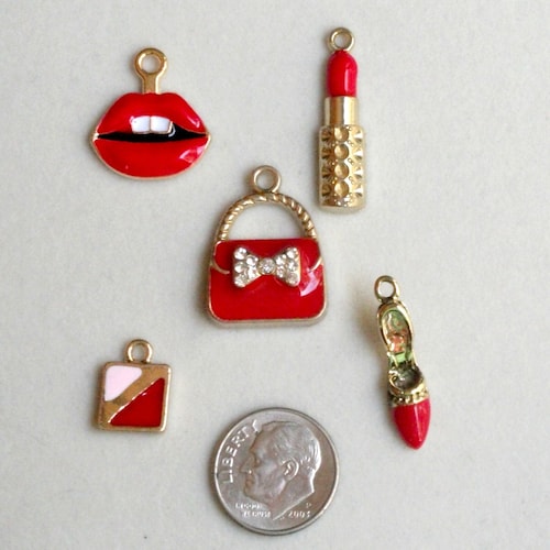 Red Lips Lipstick and Wine Ladies Charm Set 5 Charms 2 | Etsy