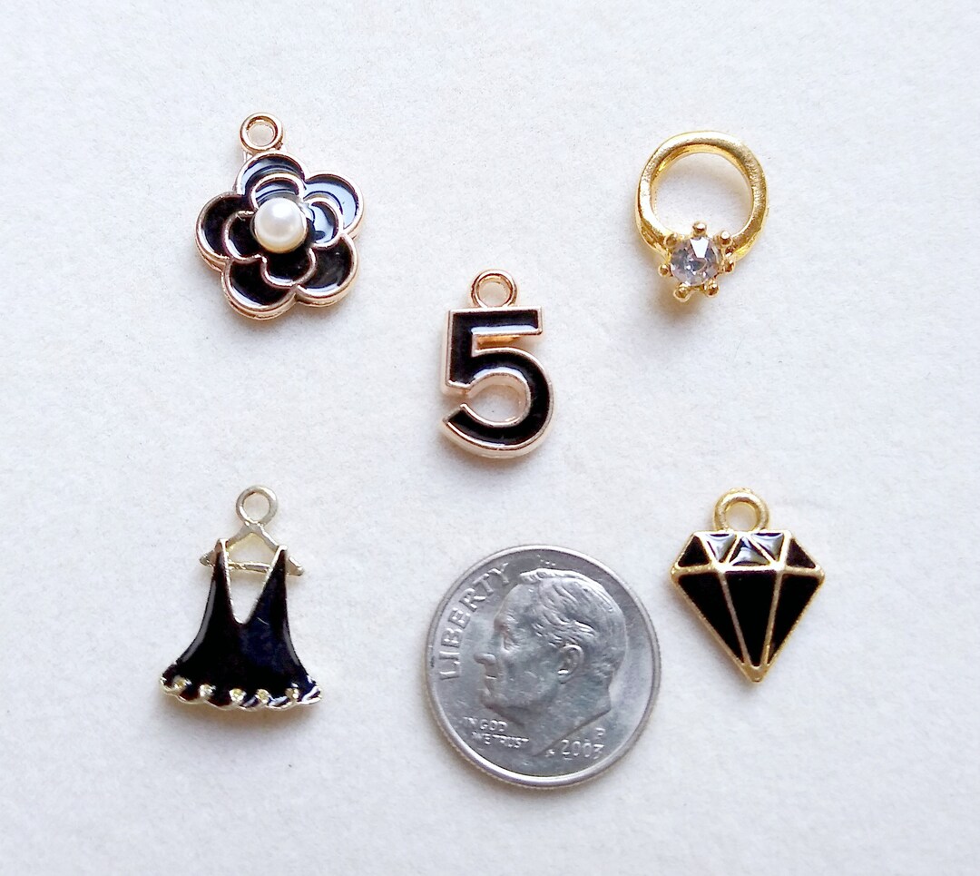 Black, Gold, Fashion Charm Group of 5 Charms Rhinestone diamond Ring ...