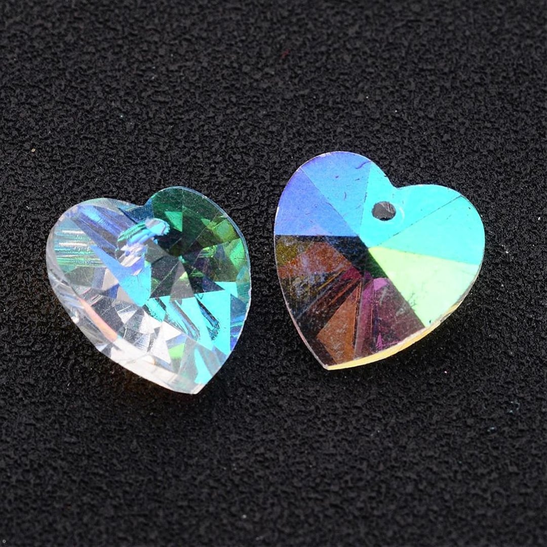 Faceted Glass Heart Shaped Bead in Clear AB 14 Mm Set of 2 or 5 Beads ...
