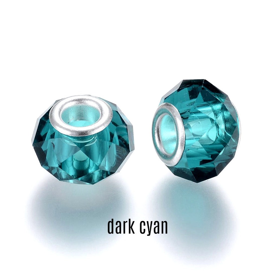 European Style Large Hole Beads Faceted Dark Cyan Color Group of 5 ...