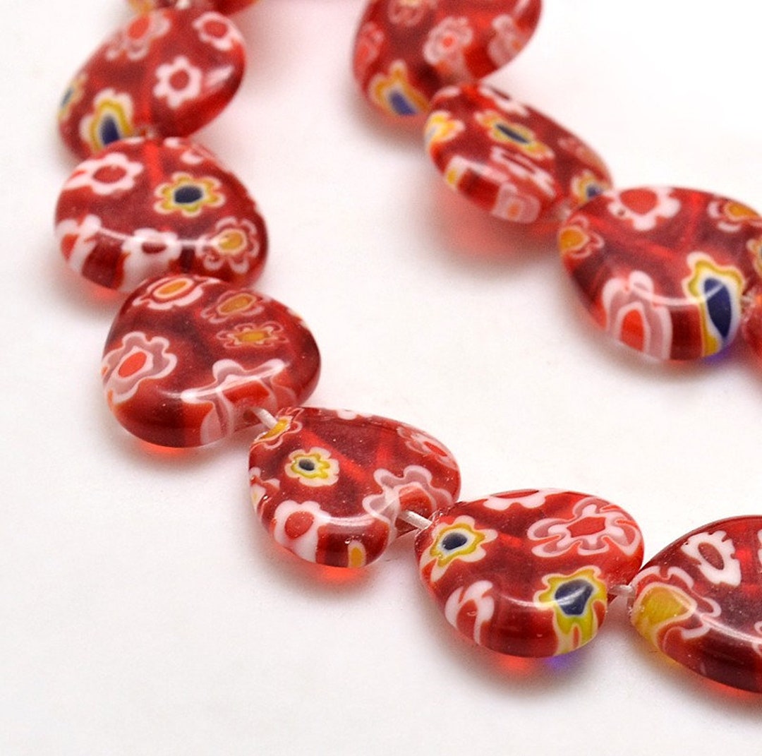Red Millefiori Heart Beads: Handmade Glass Jewelry Supplies (12mm) - Etsy