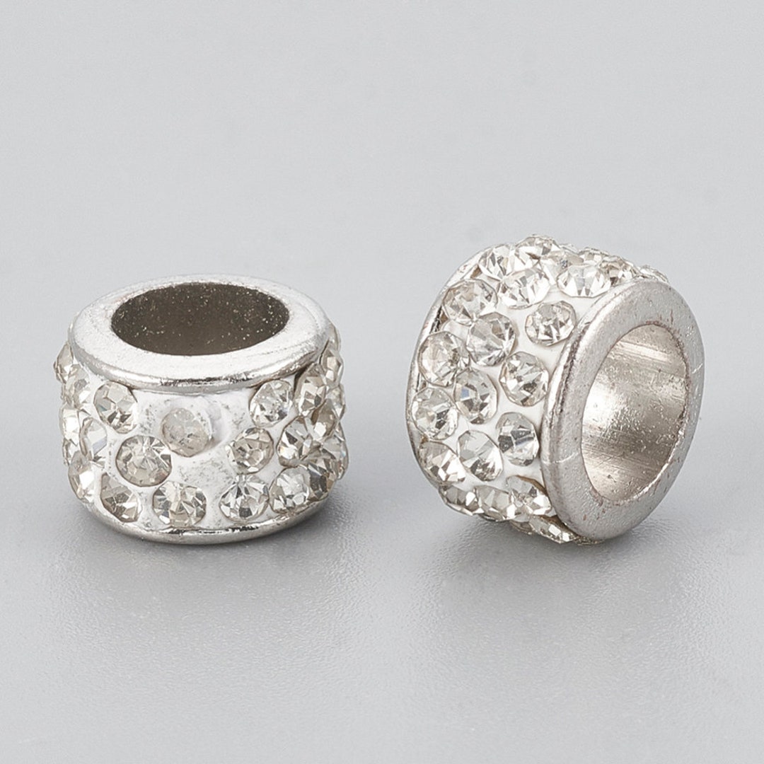 European Style Large Hole Pave Alloy Beads Column Shaped. Pack of 4 ...