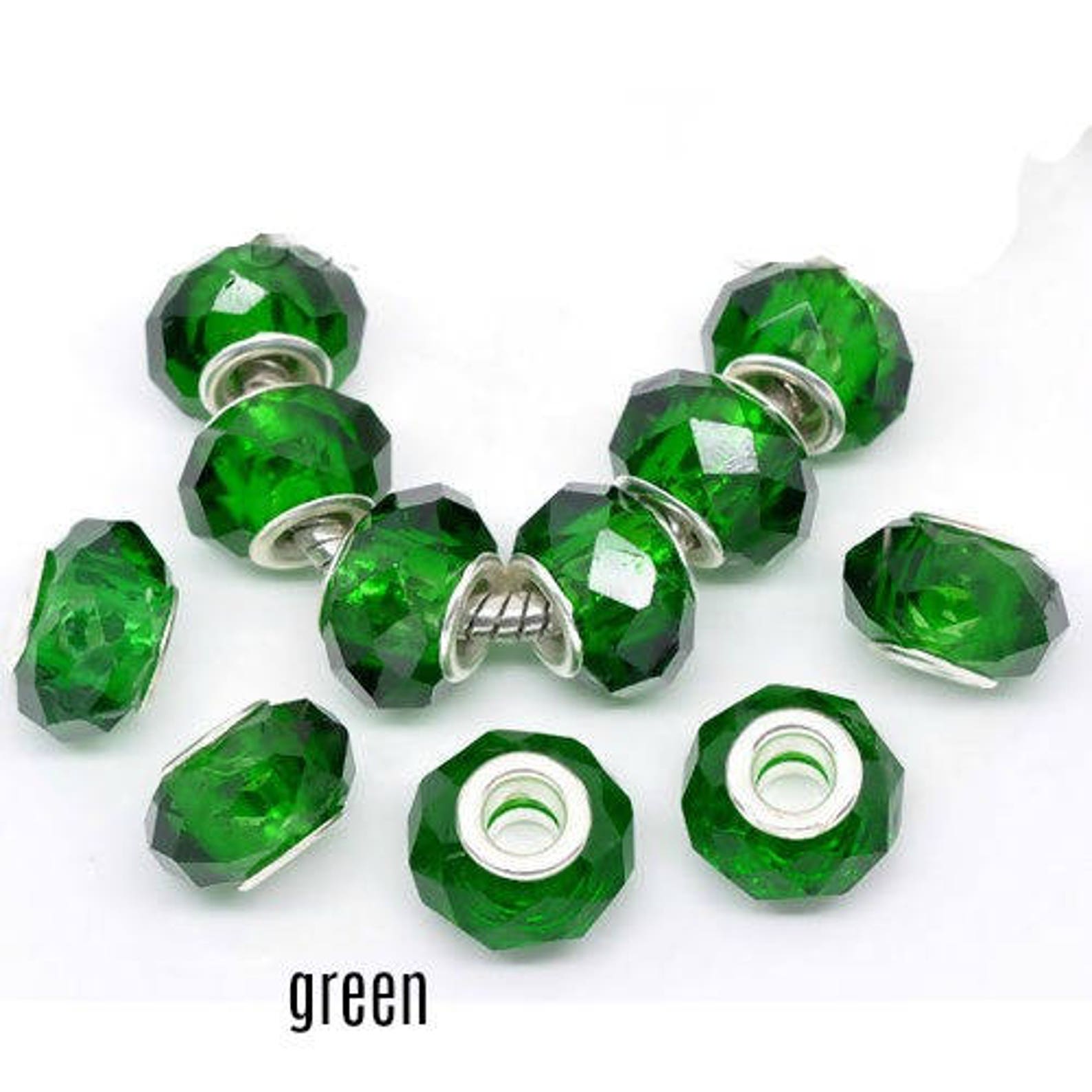 European Style Large Hole Beads Redgreenclearsilver and - Etsy
