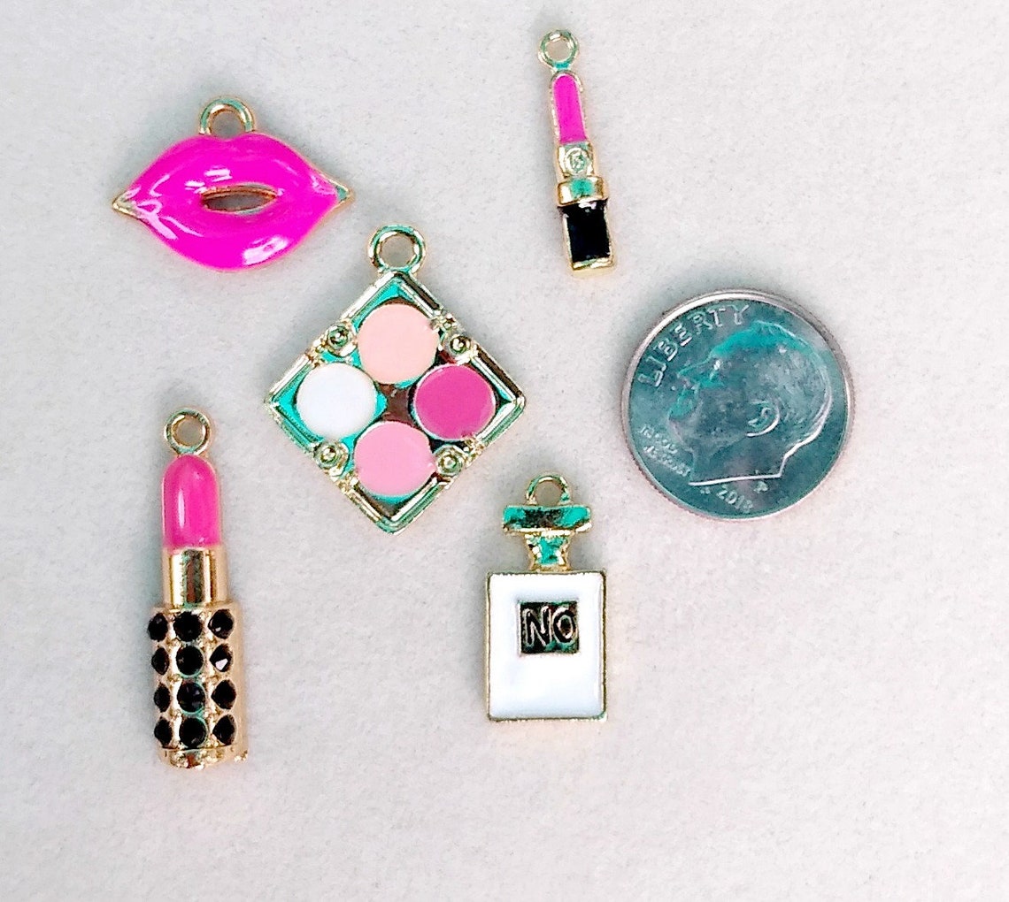 Hot Pink Lipstick and Make up Ladies Charm Set 5 Charms 2 | Etsy