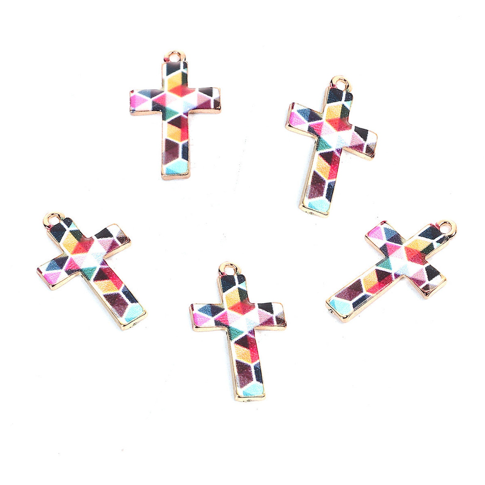 Colorful Mosaic Enamel Cross Shaped Charm. Set of 2 Gold Tone - Etsy