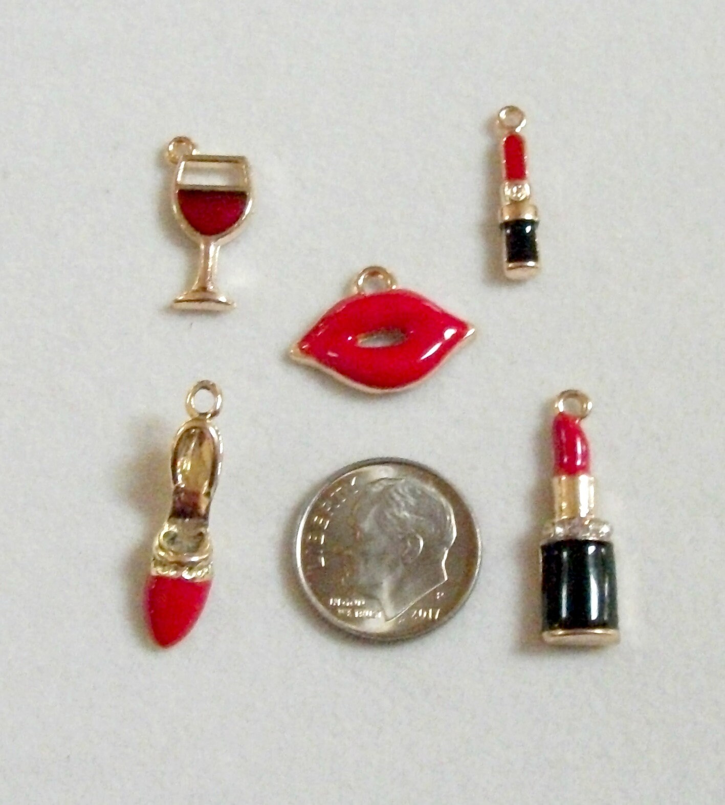 Red Lips Lipstick and Wine Ladies Charm Set 5 Charms 2 | Etsy