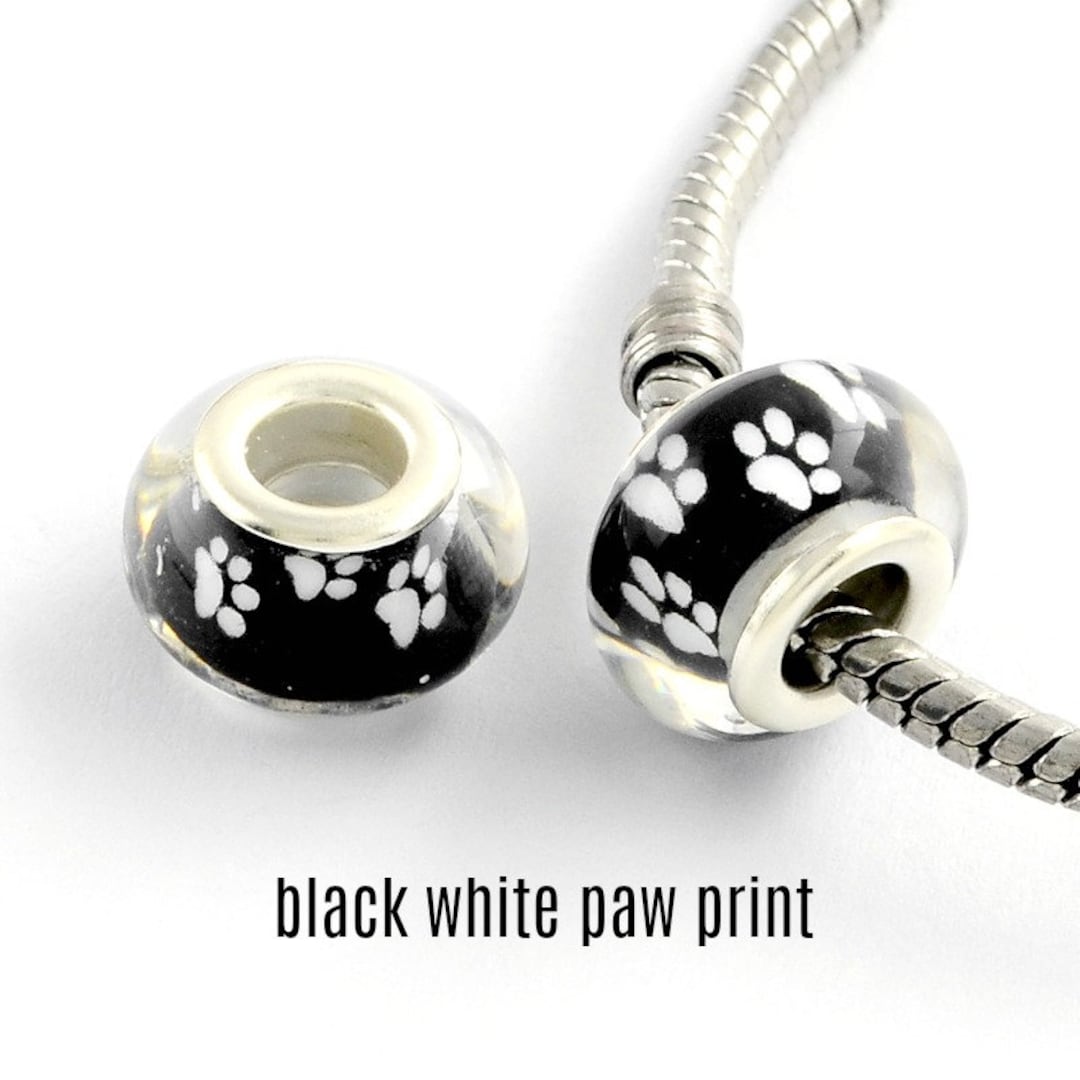 Resin Dog Paw Design European Style Large Hole Beads in Black, White ...