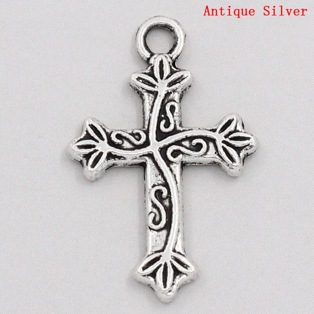 Fancy Cross Shaped Charm With Flower and Vine Embossed Design. Set of 2 ...