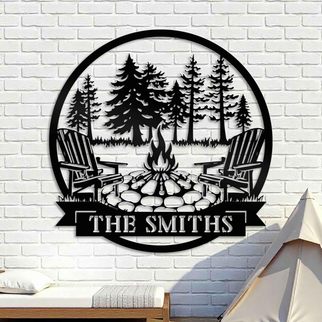 Custom Campfire Welcome Sign - Personalized Name Decor Sign - Tree and ...