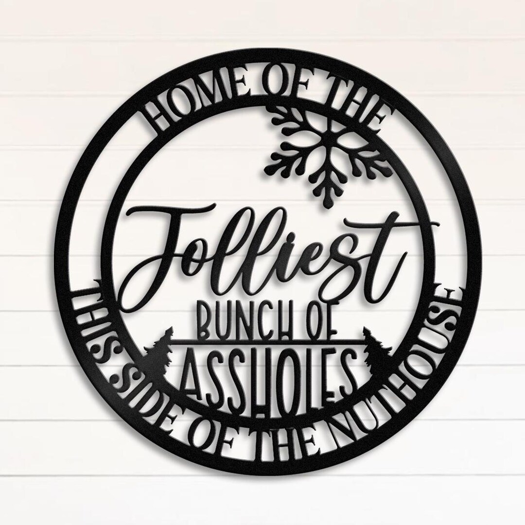 Jolliest Bunch Christmas Winter Sign - Funny Message Home Decor ...