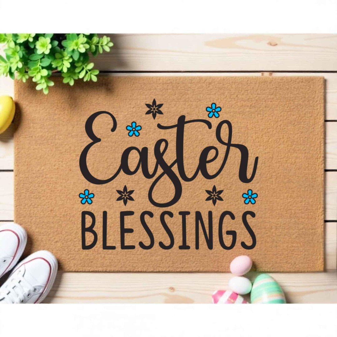 Easter Floral Theme Door Mat - Welcome Easter Mat - Outdoor Porch ...